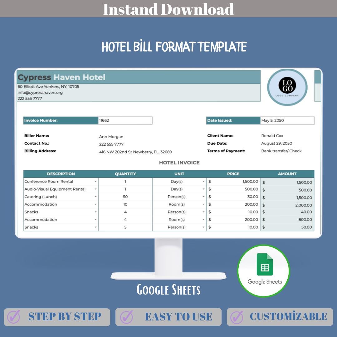 Hotel Bill Format Template for Guest Payments, Room Charges, Food ...