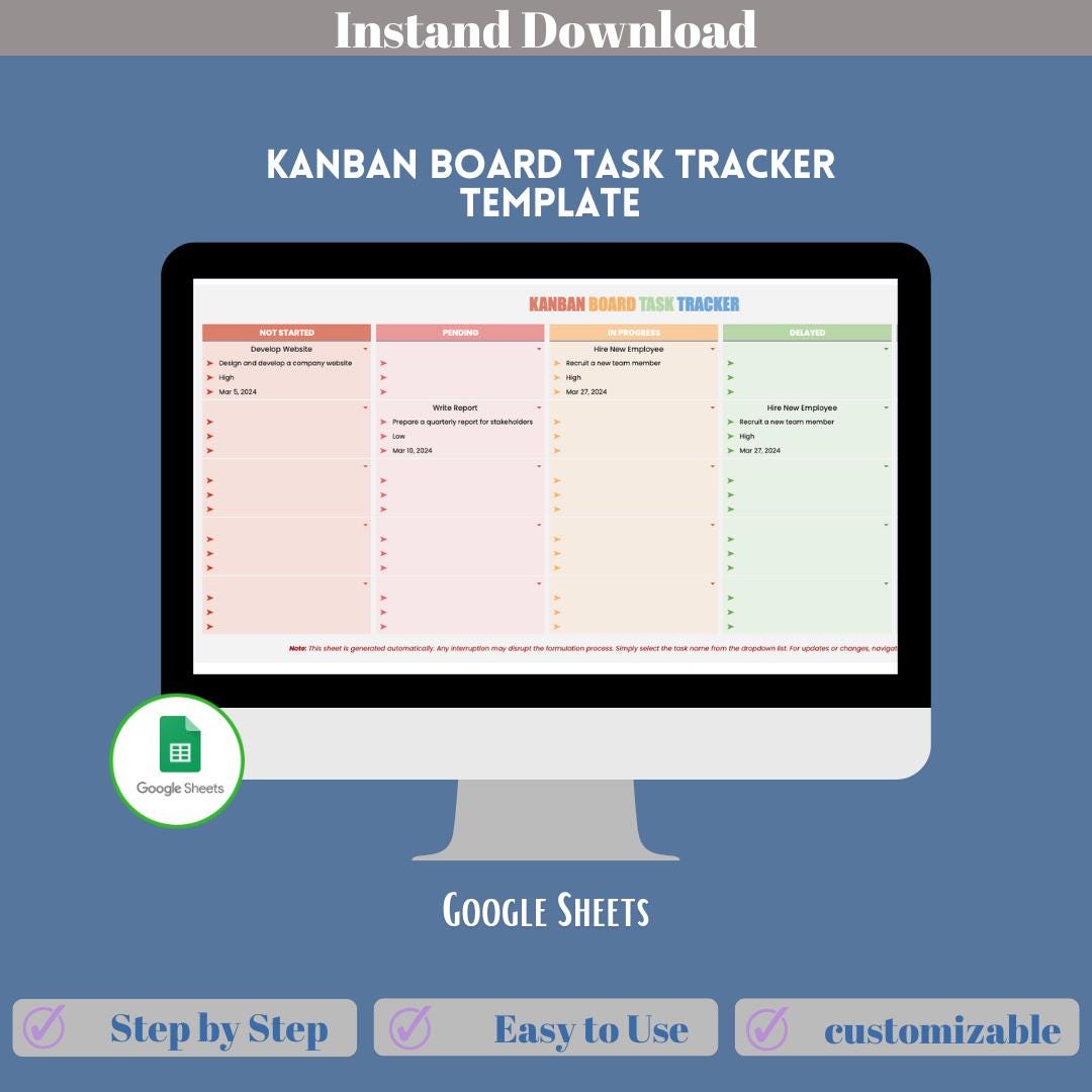 Kanban Board Task Tracker Template, Digital Download, Editable Google ...