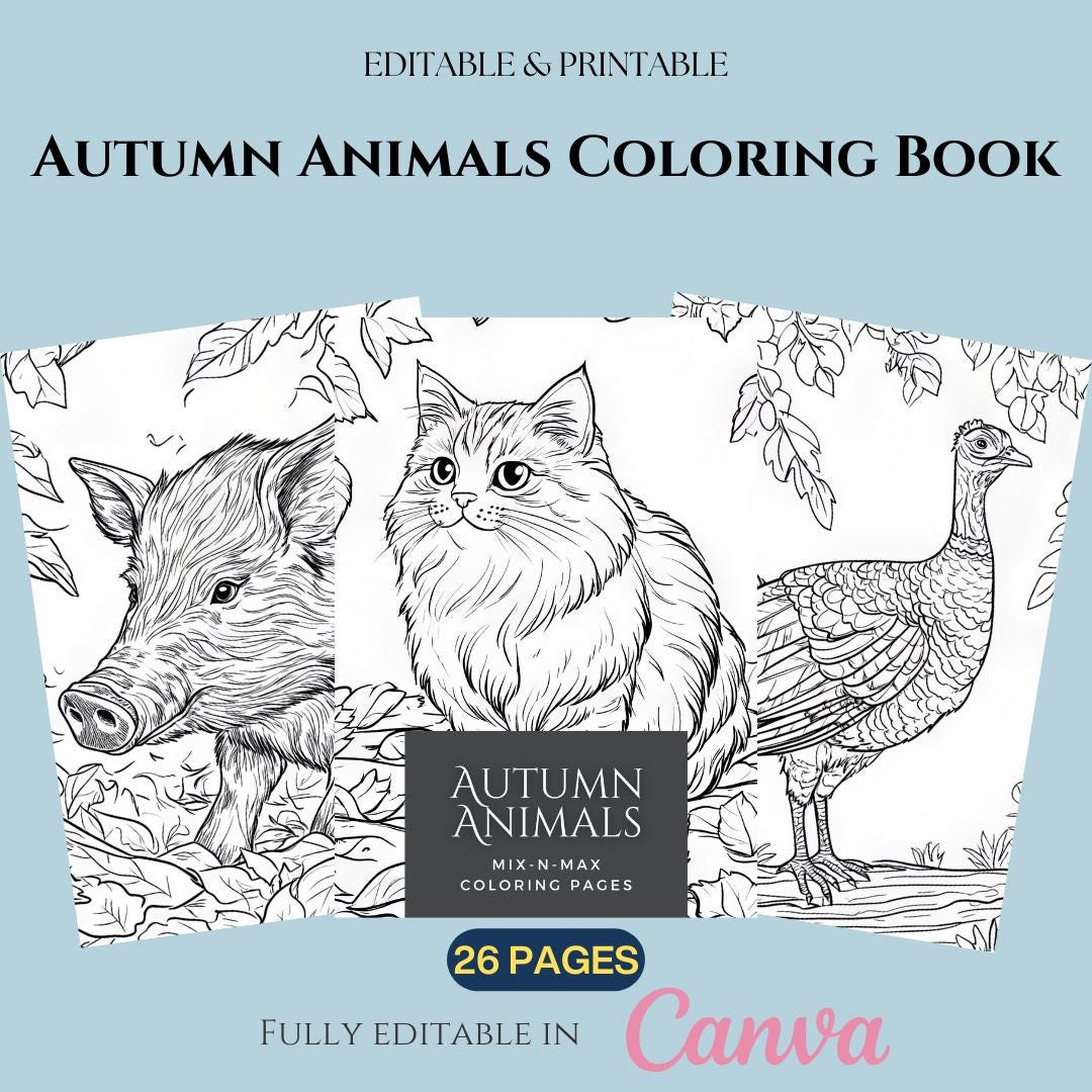 Autumn Animals Coloring Book, Printable Fall Coloring Pages for Kids ...
