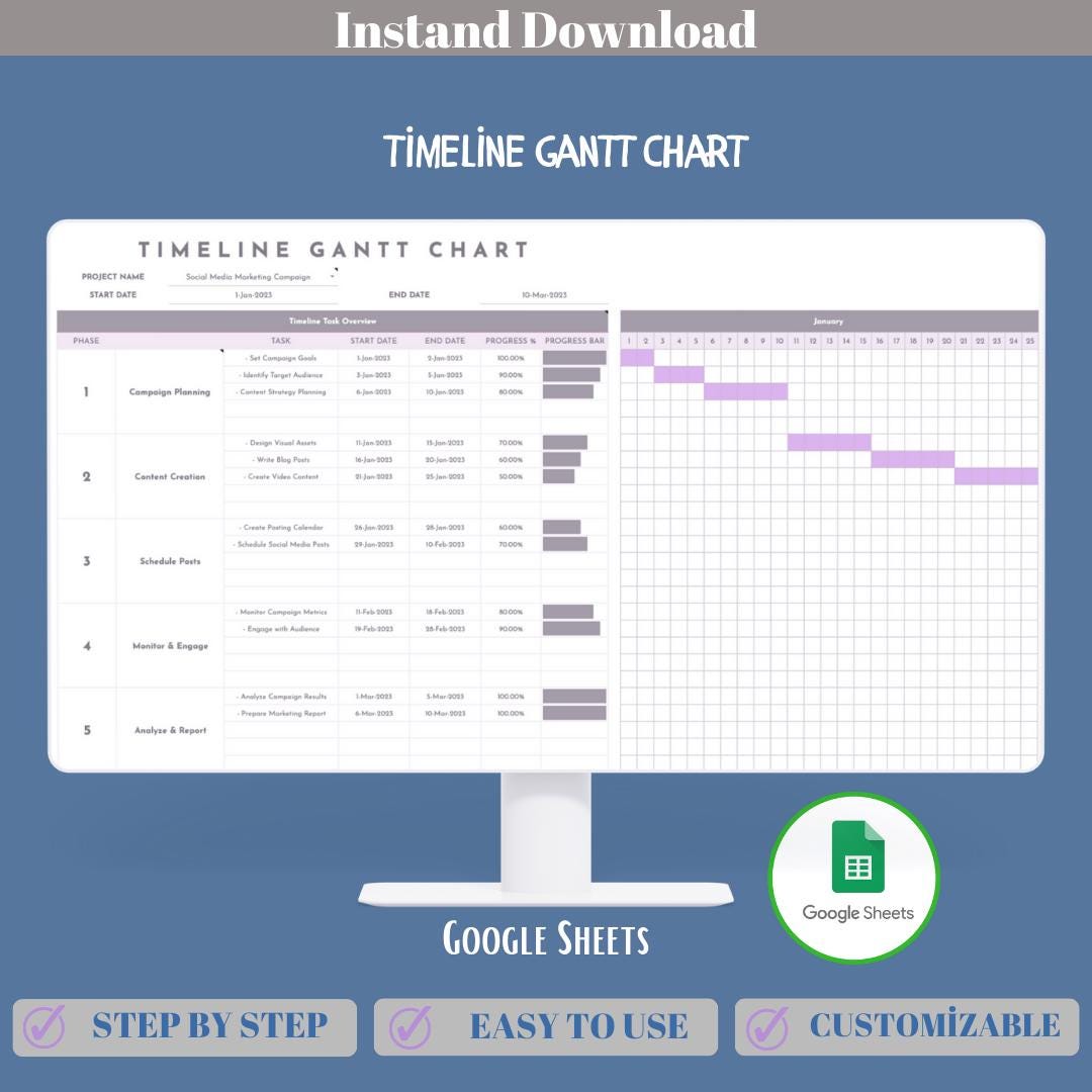 Timeline Gantt Chart, Visualize Project Phases, Track Deadlines, Plan ...