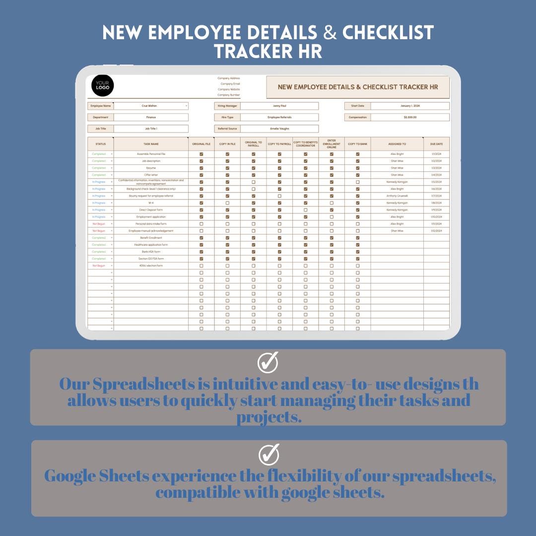 New Employee Details Checklist Tracker for Small Business, Google ...