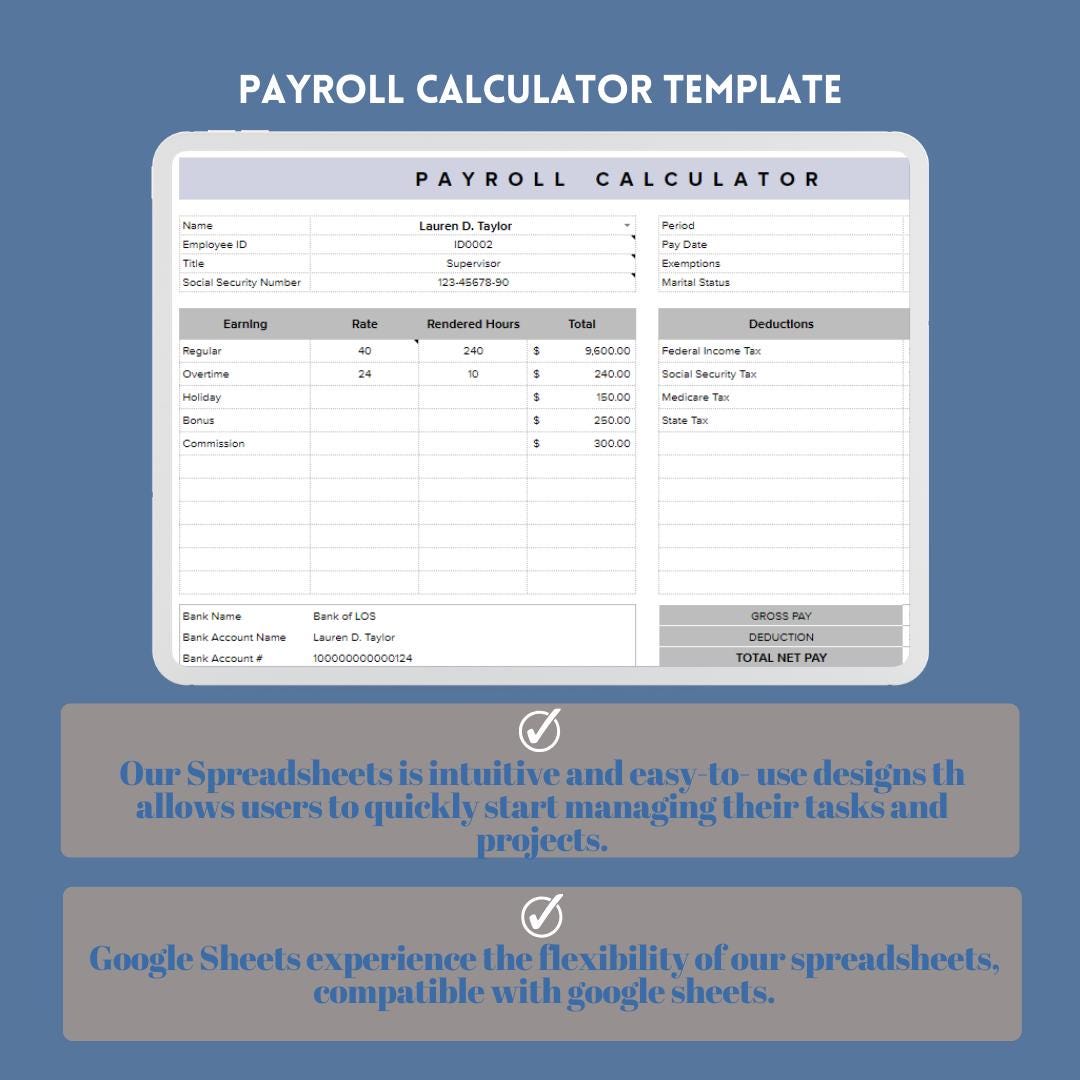 Payroll Calculator Template,employee Payroll, Salary Calculation, Tax ...