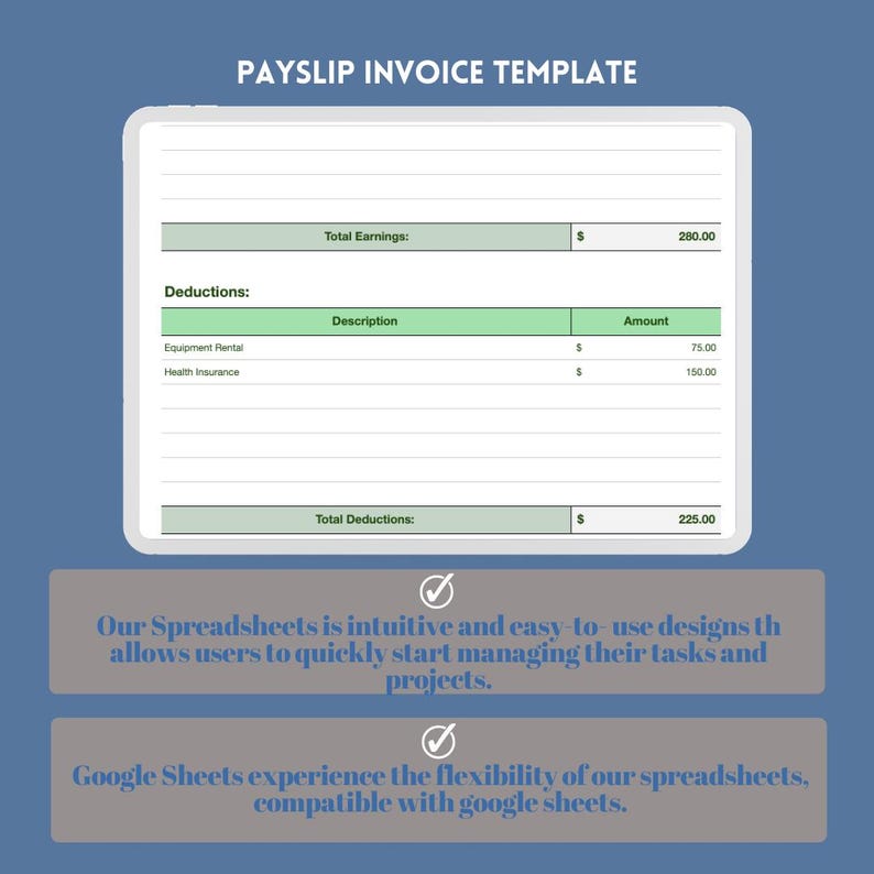 Payslip Invoice Google Sheets Template for Employee Salary Breakdown ...