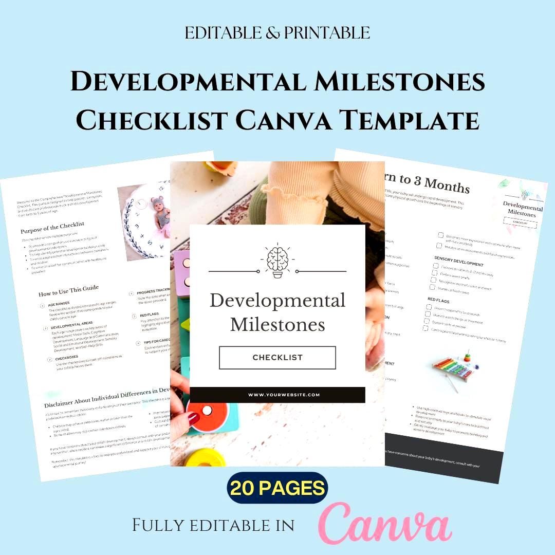 Developmental Milestones Checklist Canva Template, Baby Growth Tracker ...