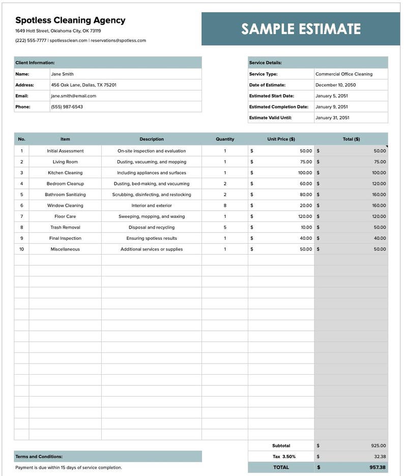 Sample Estimate Template for Google Sheets | Job Quotation Form ...