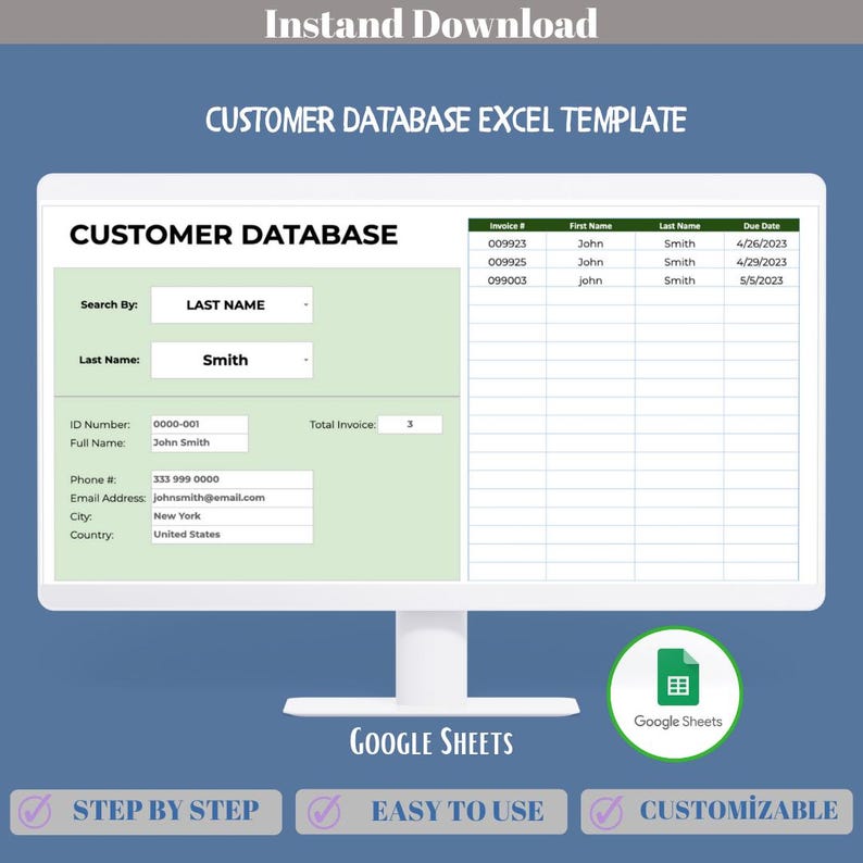 Customer Database Template, Client Management, Contact Tracker, CRM ...