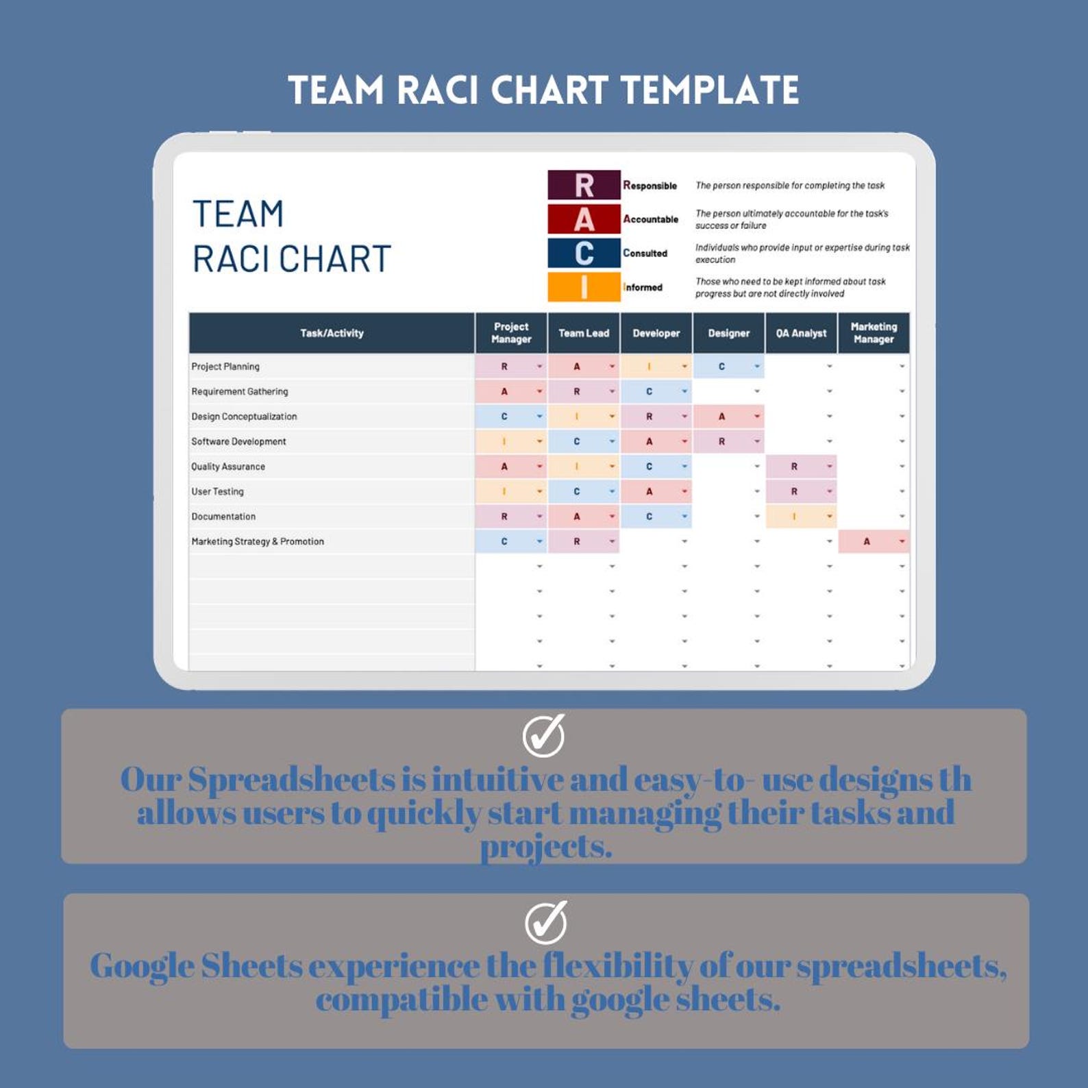 Team RACI Chart Template Google Sheets Small Business Role ...