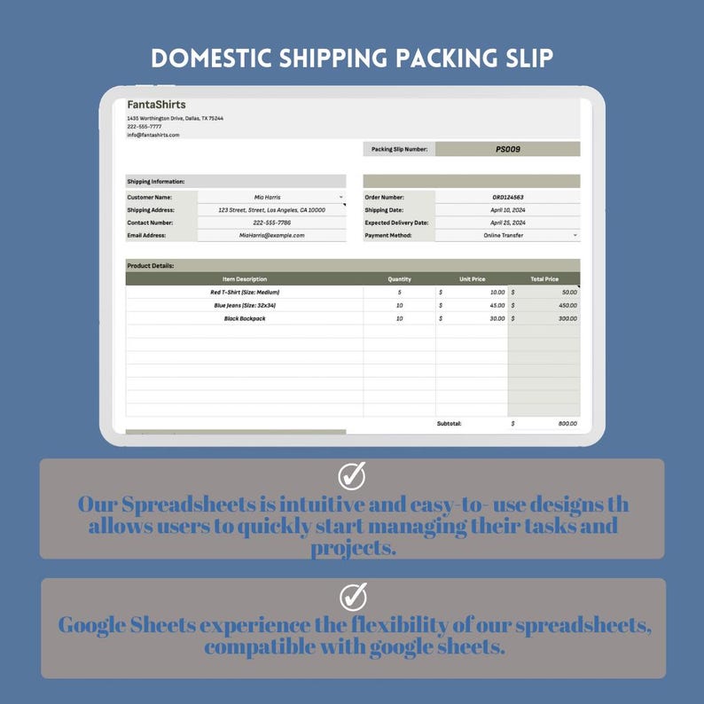 Domestic Shipping Packing Slip Template, Digital Download, Editable ...