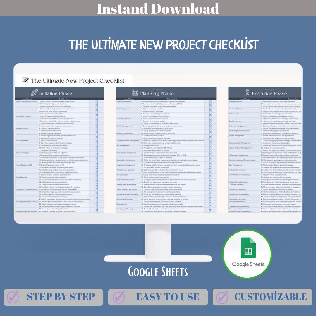 The Ultimate New Project Checklist for Small Business, Google Sheets ...