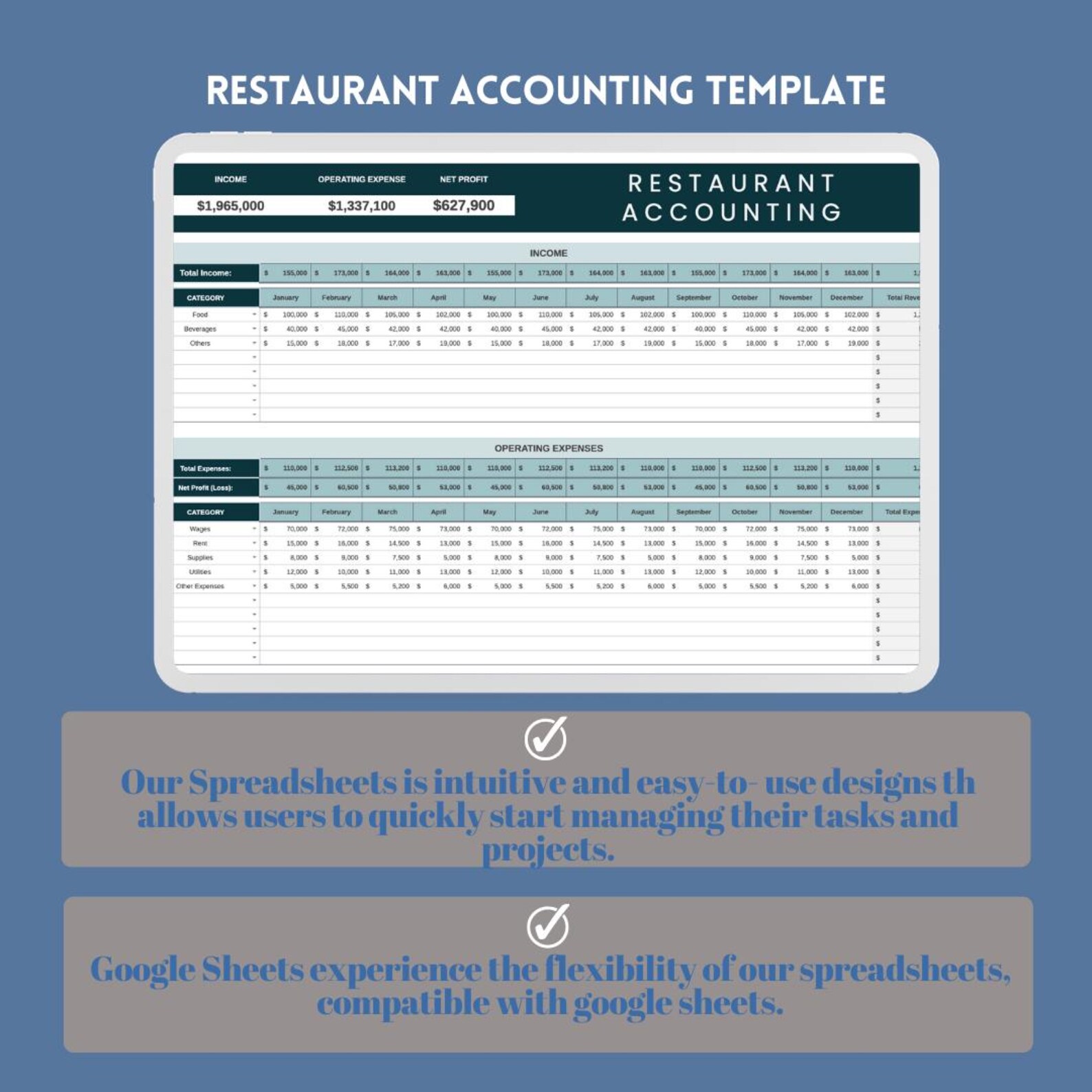 Restaurant Accounting Template,financial Management, Expense Tracker ...