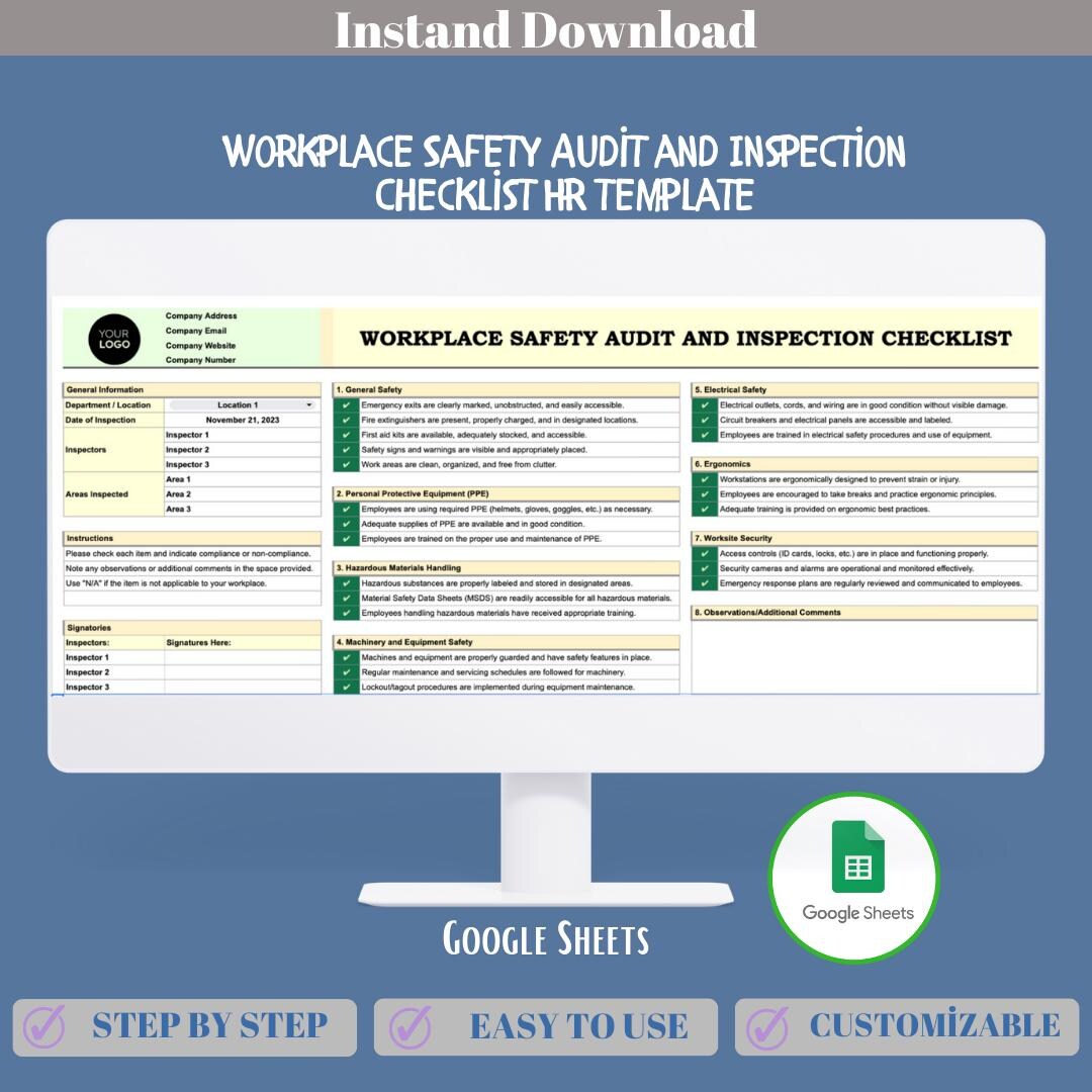 Workplace Safety Audit & Inspection Checklist Template Google Sheets ...