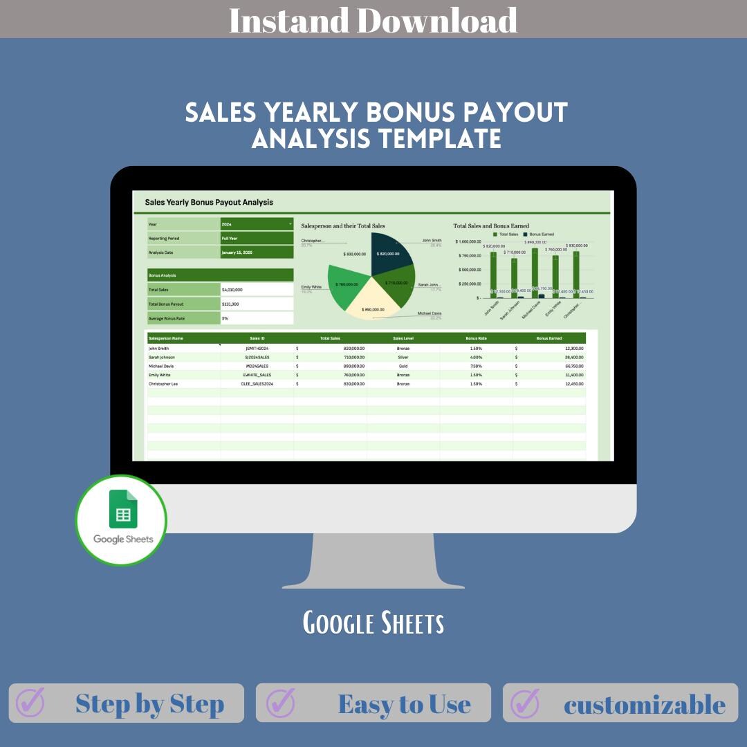 Sales Yearly Bonus Payout Analysis Template, Google Sheets Small ...
