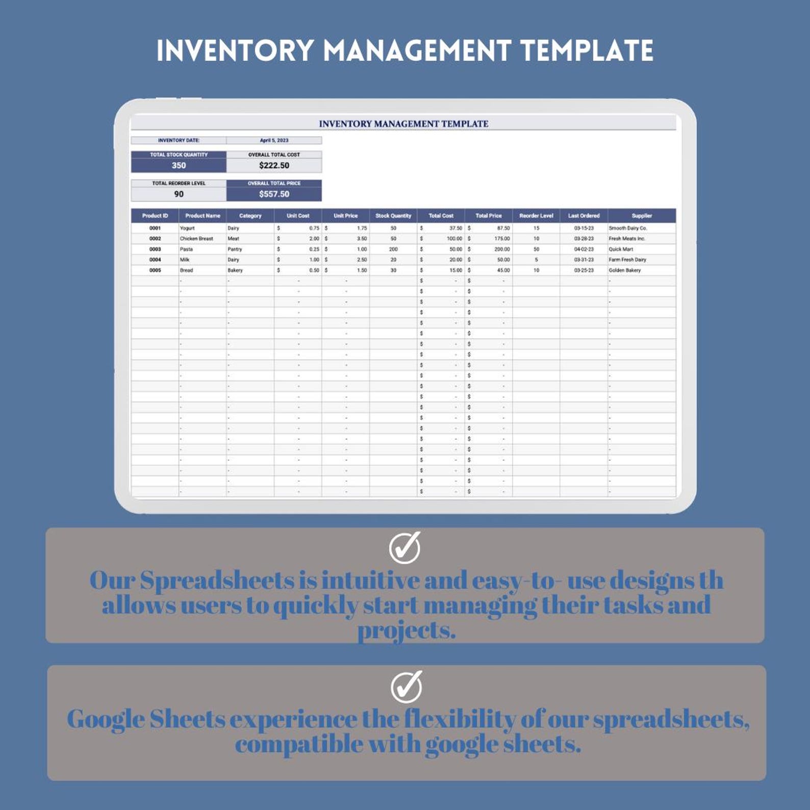Inventory Management Template, Stock Control Spreadsheet, Product ...