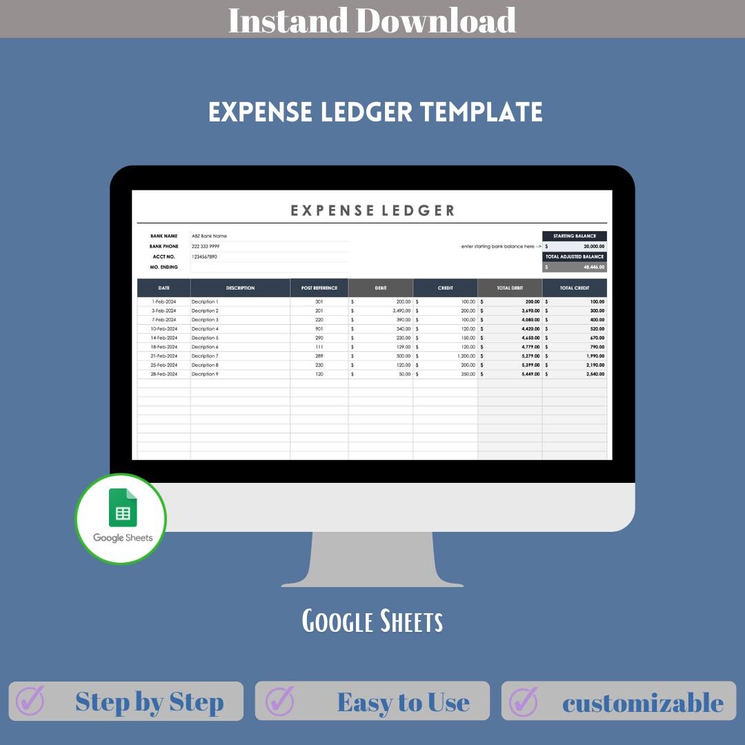 Expense Ledger Template, Digital Download, Editable Excel or Google ...