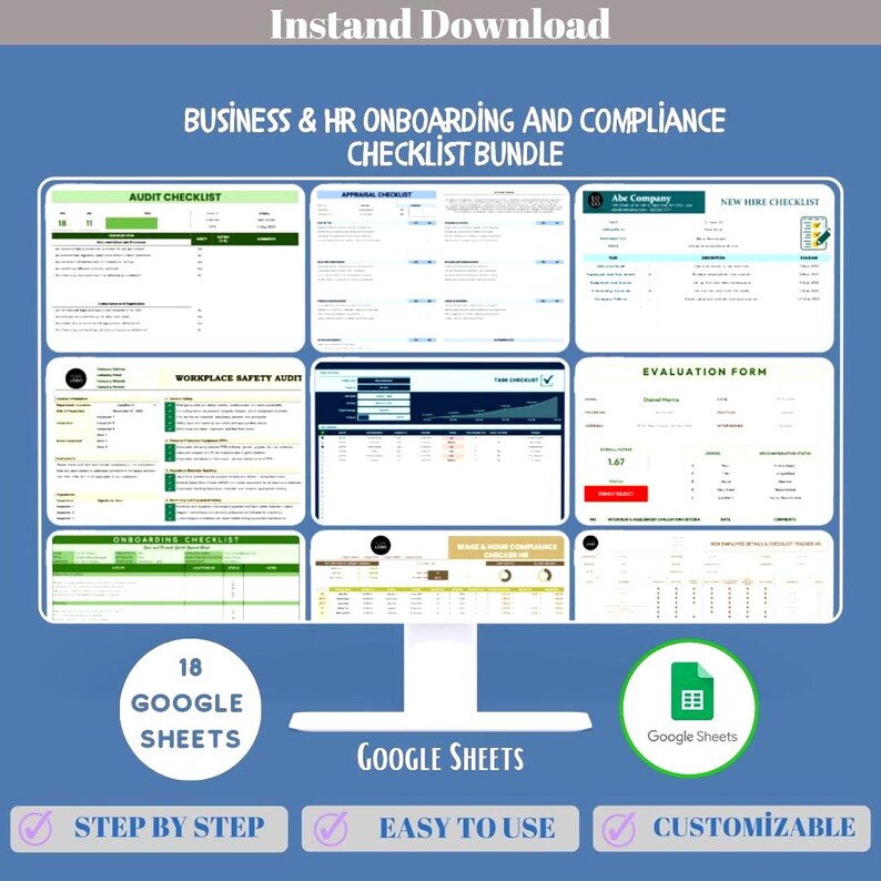 Business and HR Compliance Checklist Bundle Google Sheets Templates for ...