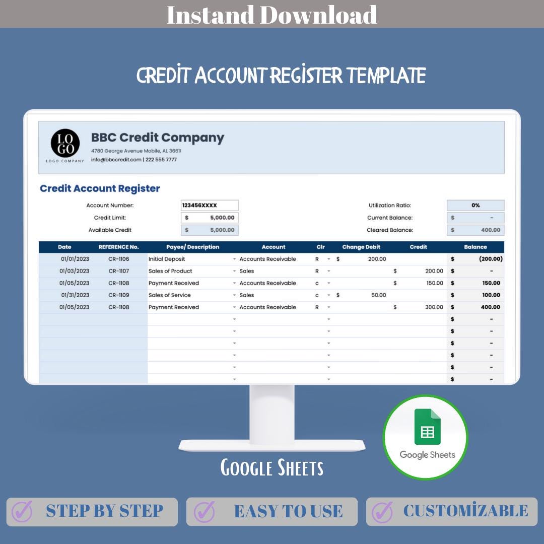 Credit Account Register Template Google Sheets,editable Credit Log ...