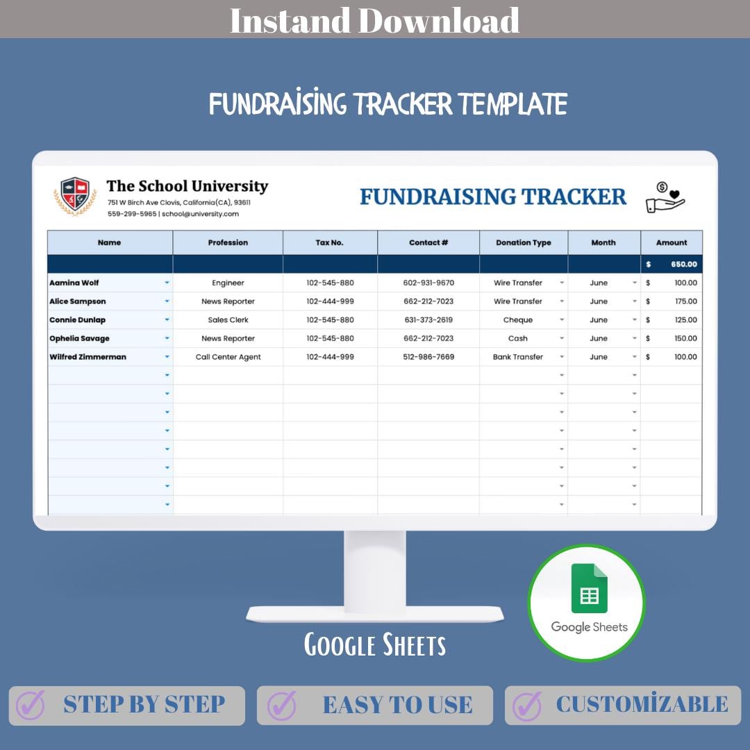 Fundraising Tracker Template, Google Sheets, Editable Donation Log for ...