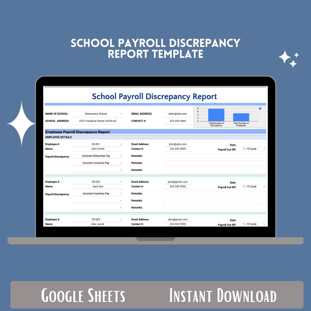 School Payroll Discrepancy Report,easy-to-use Google Sheets, HR Payroll ...