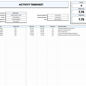 Activity Timesheet Template Google Sheets Small Business Work Hours Log Employee Time Tracking ...
