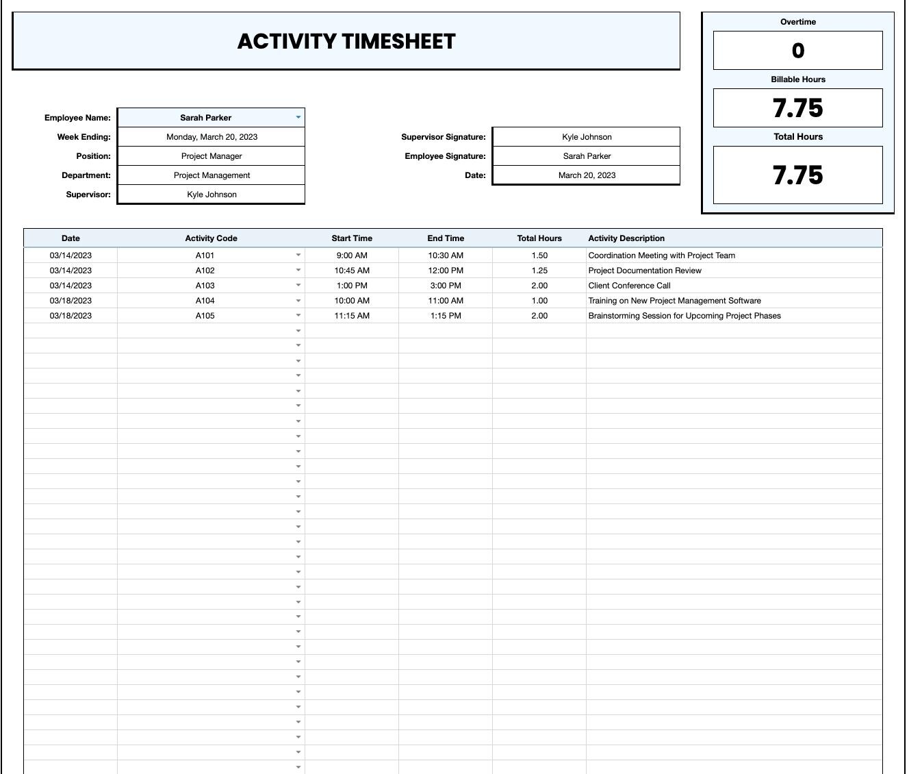Activity Timesheet Template Google Sheets, Editable Daily Task Log ...