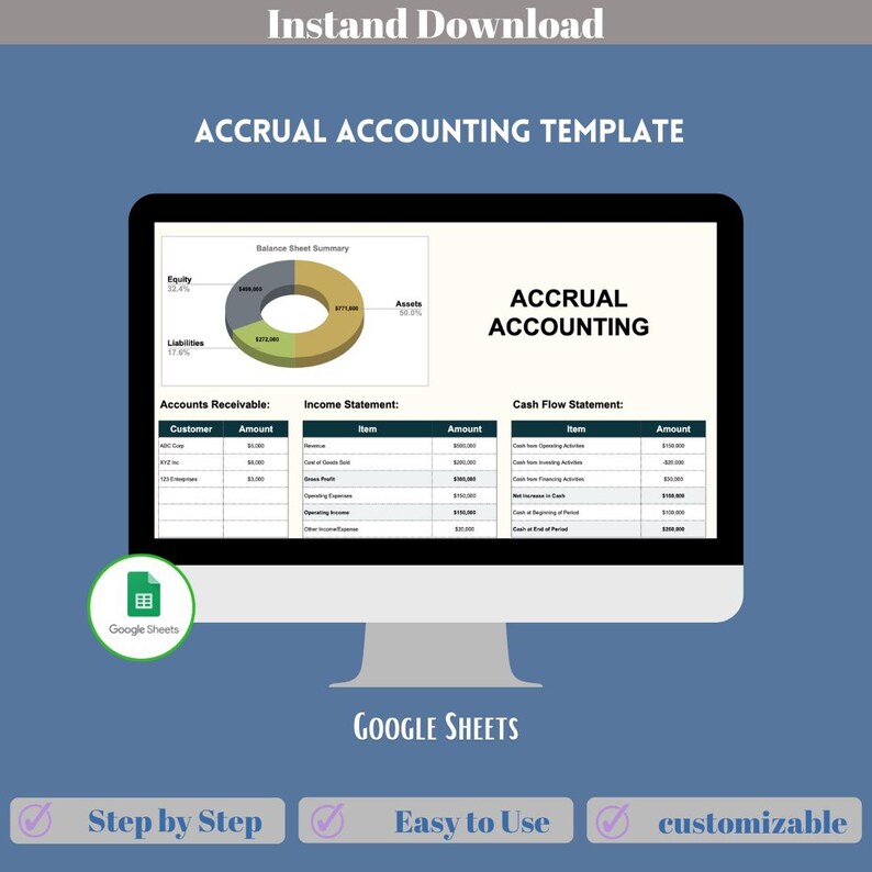 Accrual Accounting Template, Income and Expense Log, Business Financial ...
