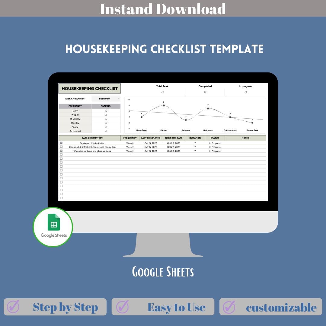 Housekeeping Checklist Template, Digital Download, Editable Google ...