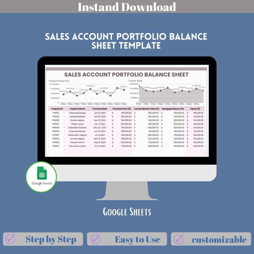 Editable Sales Account Portfolio Balance Sheet Template, Digital ...