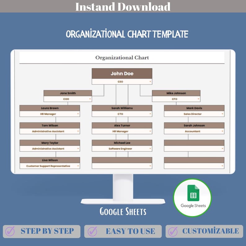 Organizational Chart Google Sheets Template, Editable Team Hierarchy ...