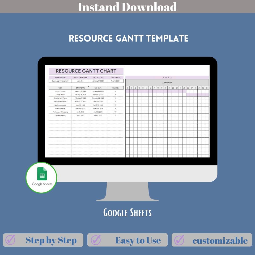 Resource Gantt Template, Digital Download, Editable Google Sheets ...