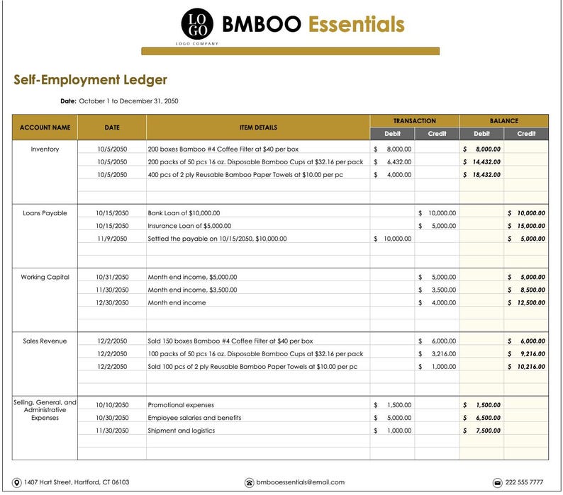 Self Employment Ledger for Small Business, Google Sheets Template to ...