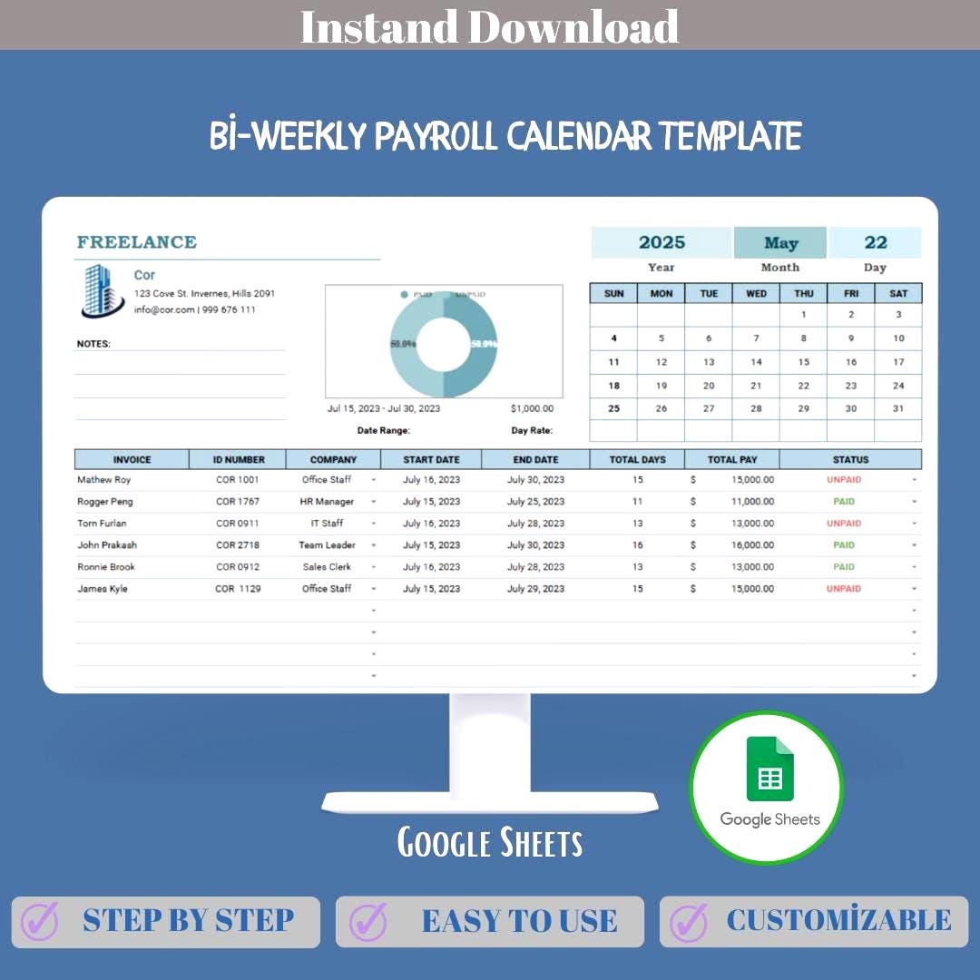 Bi Weekly Payroll Calendar Google Sheets Payroll Tracker Pay Schedule ...