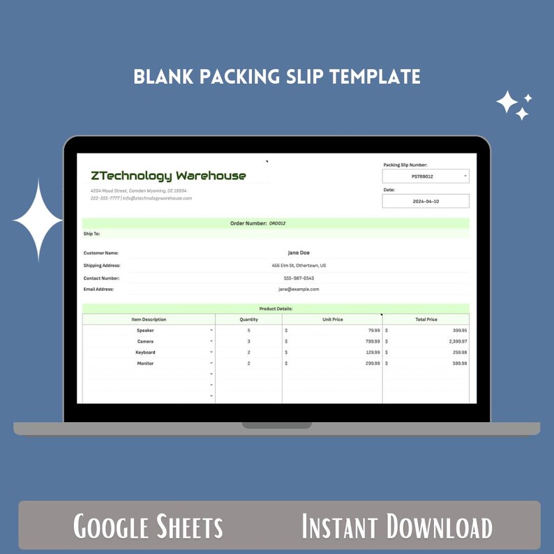 Blank Packing Slip Template, Digital Download, Editable Excel or Google ...