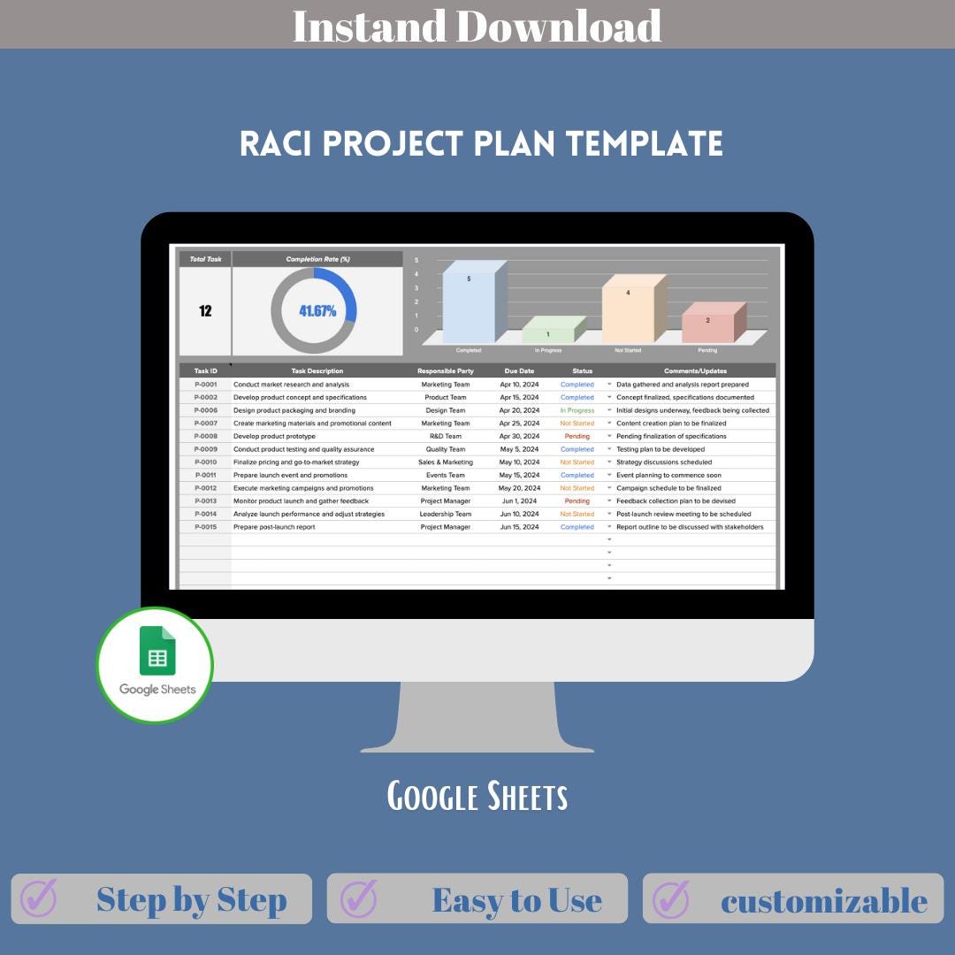RACI Project Plan Template, Responsibility Matrix, Task Management ...