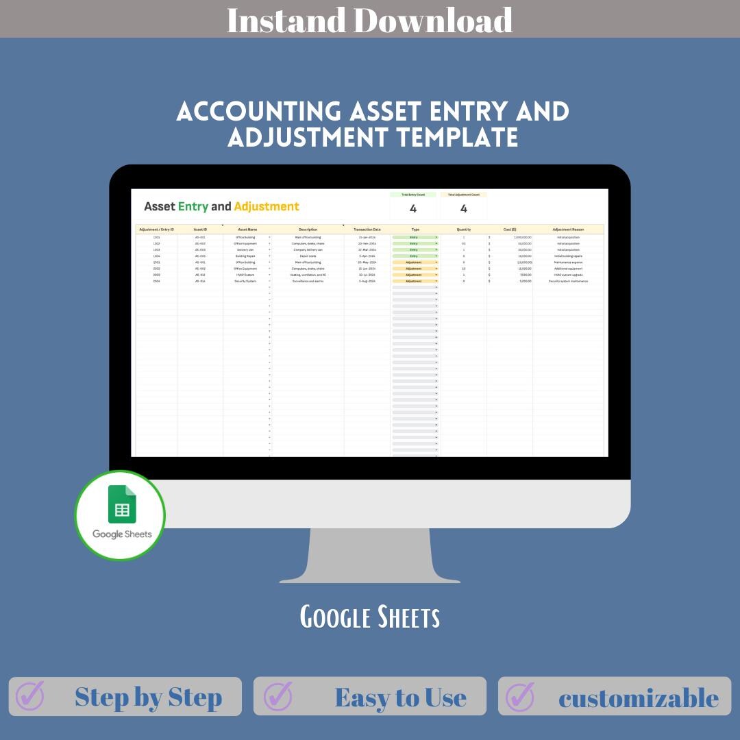 Accounting Asset Entry and Adjustment Template,digital Download ...