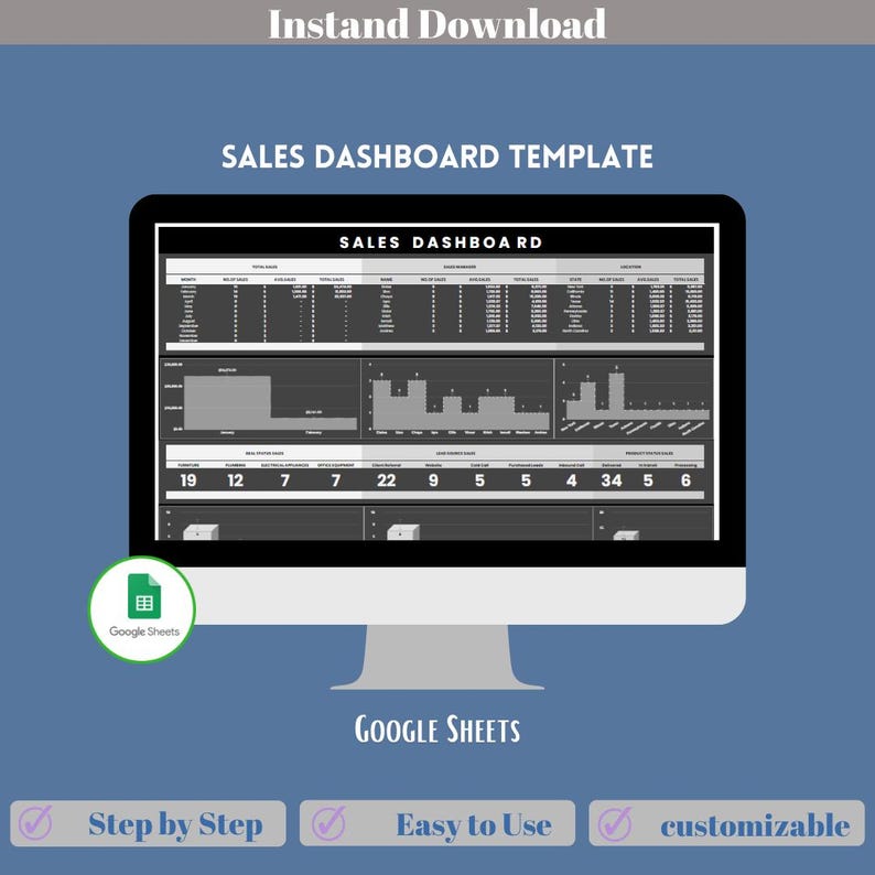 Sales Dashboard Template, Google Sheets, Sales Performance Tracker ...