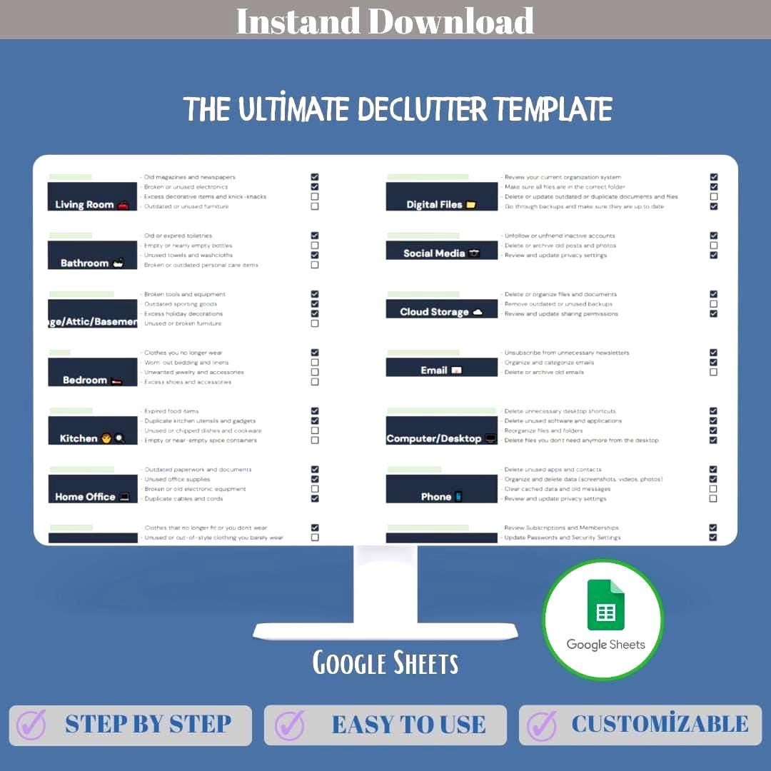 Ultimate Declutter Dashboard for Small Business, Google Sheets Template ...