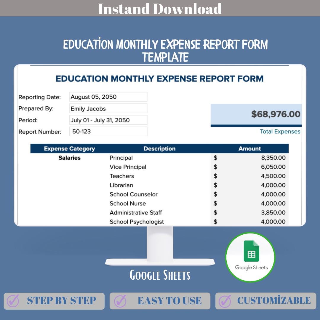 Education Monthly Expense Report Form Template in Google Sheets With ...