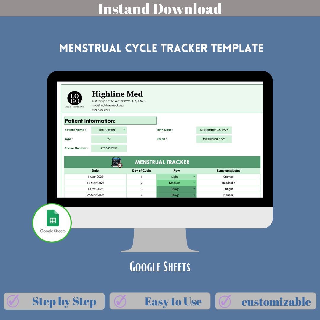 Menstrual Cycle Tracker Template, Editable Digital Download, Google ...