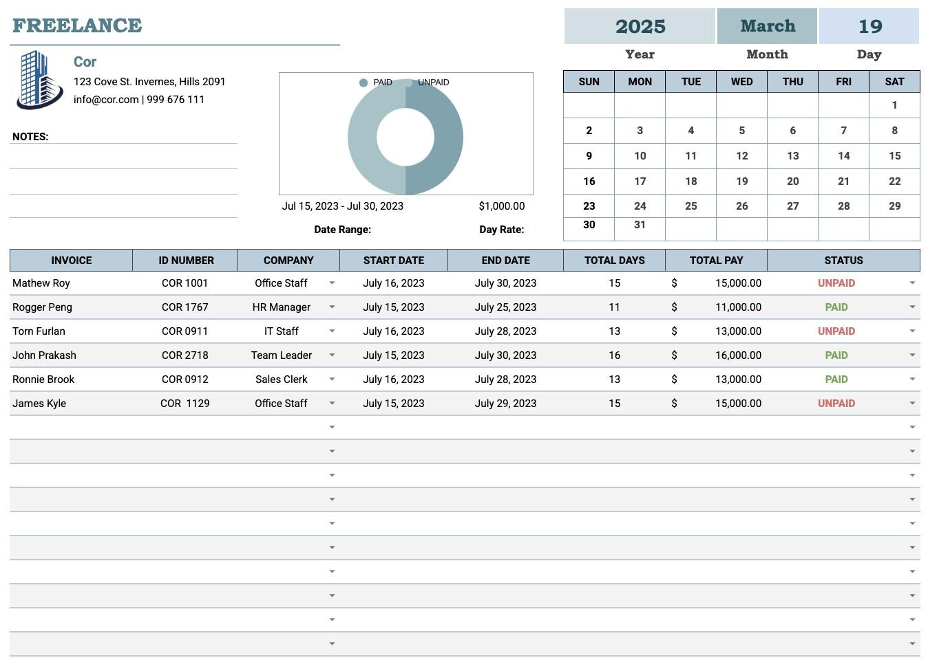 Bi-weekly Payroll Calendar for Small Business, Google Sheets Template ...