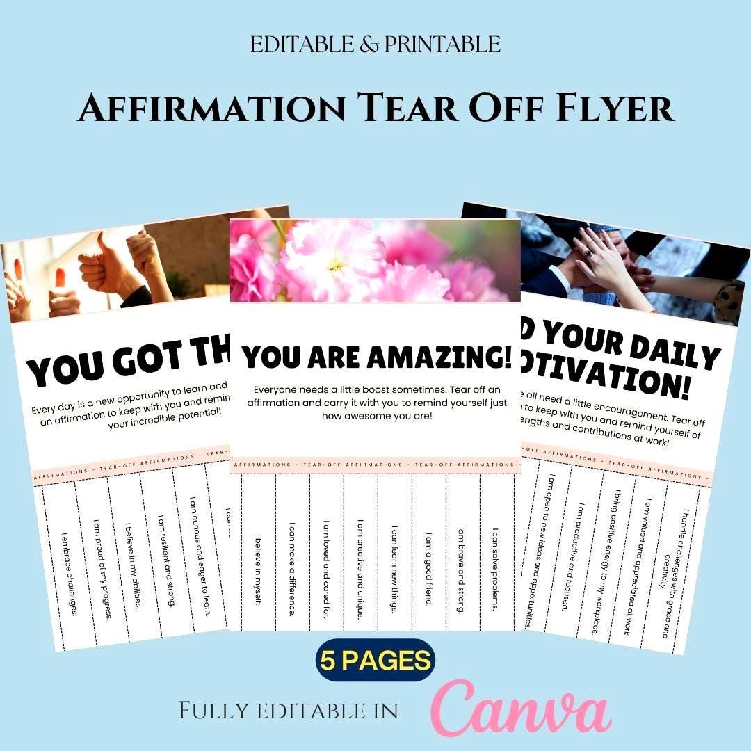 Affirmation Tear off Flyer Canva Template, Positive Quotes Sheet ...