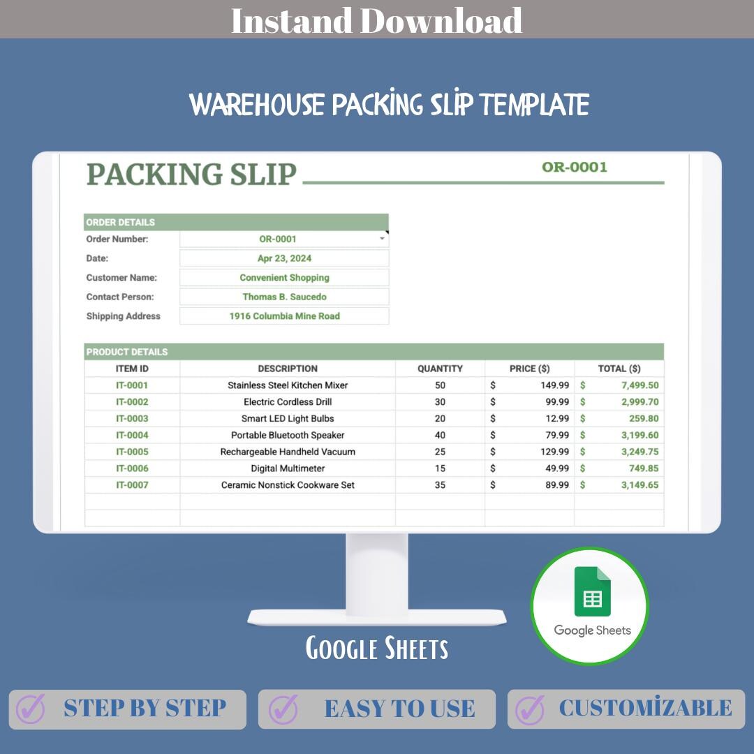 Warehouse Packing Slip Template, Printable Google Sheets Form ...
