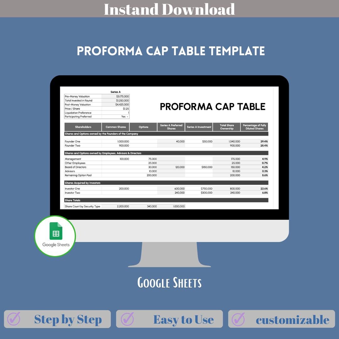 Proforma Cap Table Template, Digital Download, Editable Excel, Equity ...