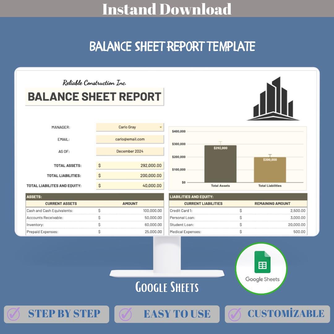 Balance Sheet Report Template for Google Sheets | Financial Statement ...