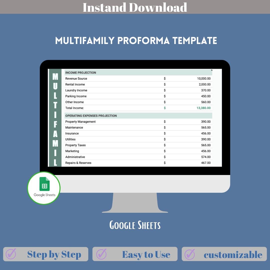 Multifamily Proforma Template, Digital Download, Editable Excel, Real ...