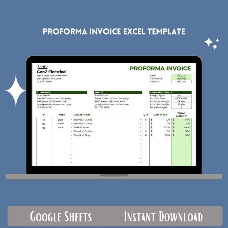 Proforma Invoice Template, Business Invoice, Billing Template, Sales ...