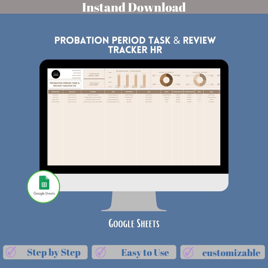 Probation Period Task & Review Tracker HR, Digital Download, Editable ...