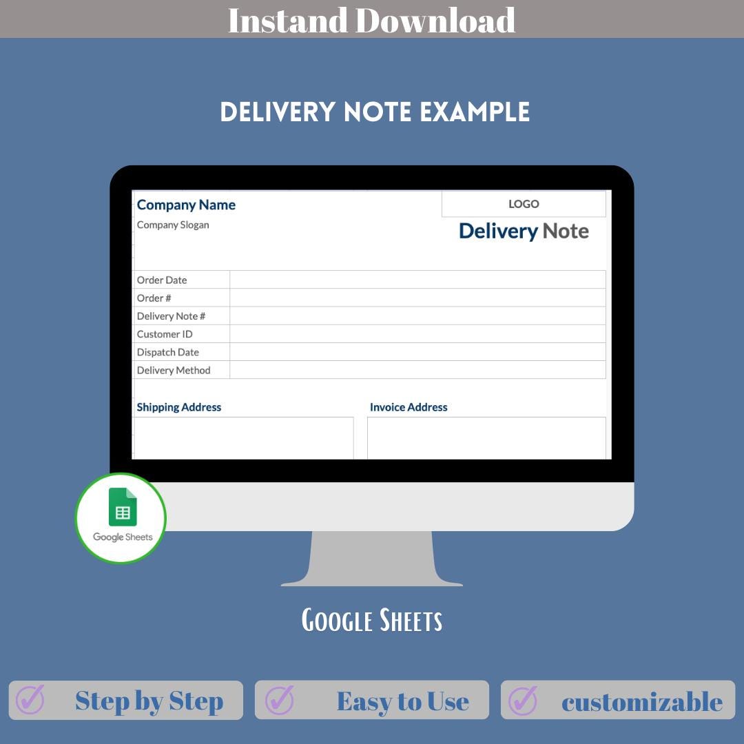 Delivery Note Example, Digital Download, Google Sheets for Small ...