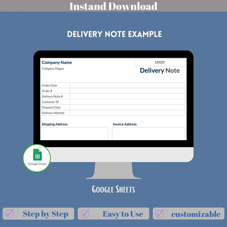 Delivery Note Example, Digital Download, Google Sheets for Small ...