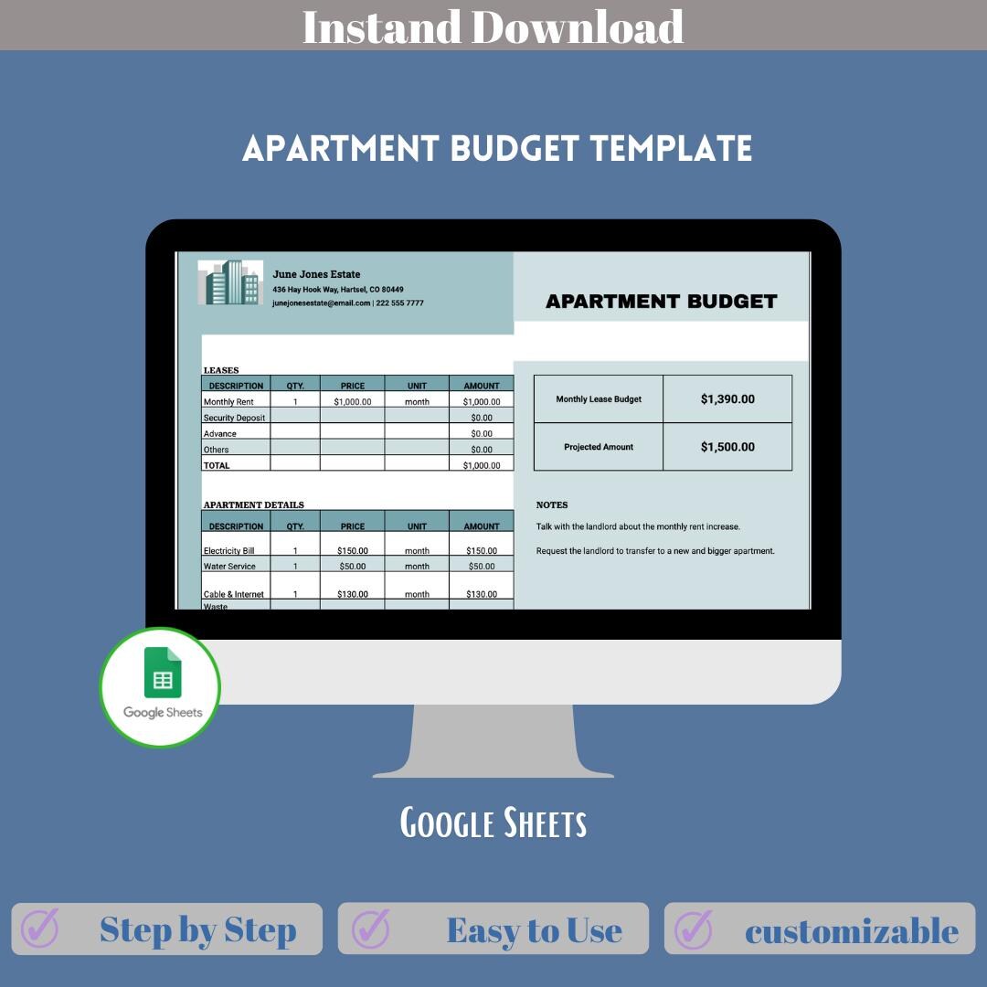 Apartment Budget Template, Digital Download, Editable Excel or Google ...