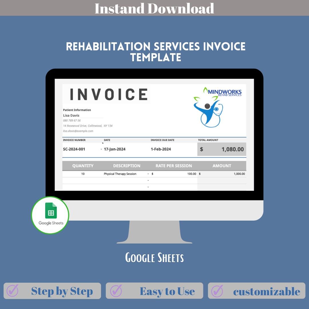 Rehabilitation Services Invoice Template,digital Download, Google ...